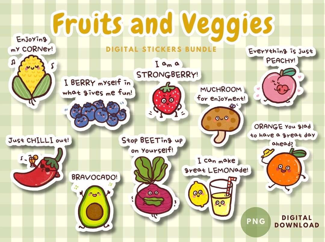 Fruits and Veggies PNG Printable Stickers, Digital Stickers, Cricut ...