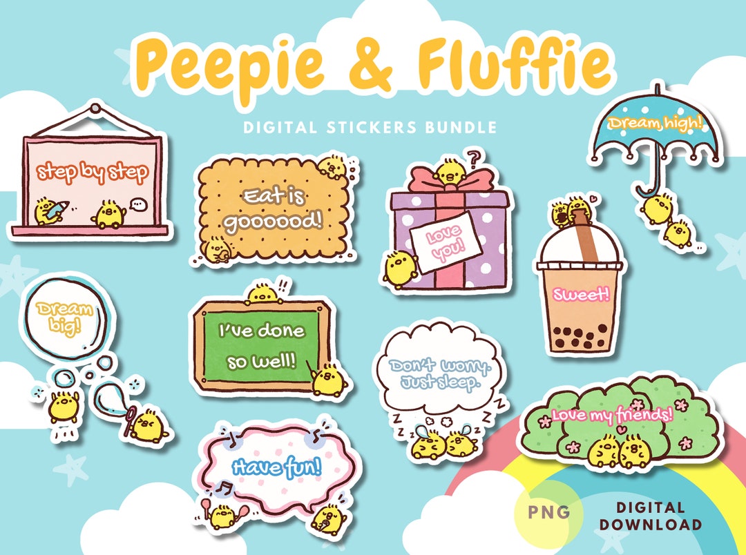 Peepie and Fluffie PNG Printable Stickers, Digital Stickers, Cricut ...