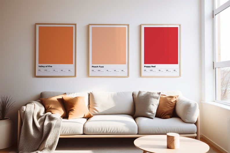 Set of 3 Pantone Colors Poster | Pantone Peach Fuzz Poster | Pantone ...