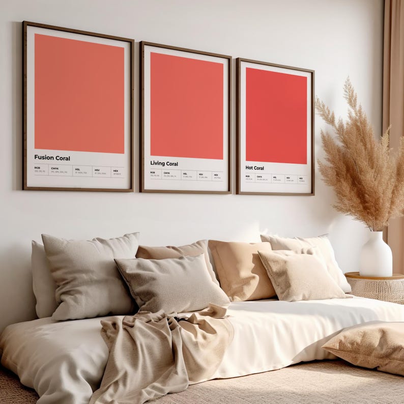 Set of 3 Pantone Color Printable Poster | Fusion Coral | Living Coral ...
