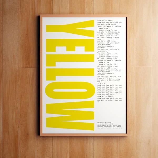 Yellow Lyrics - Etsy