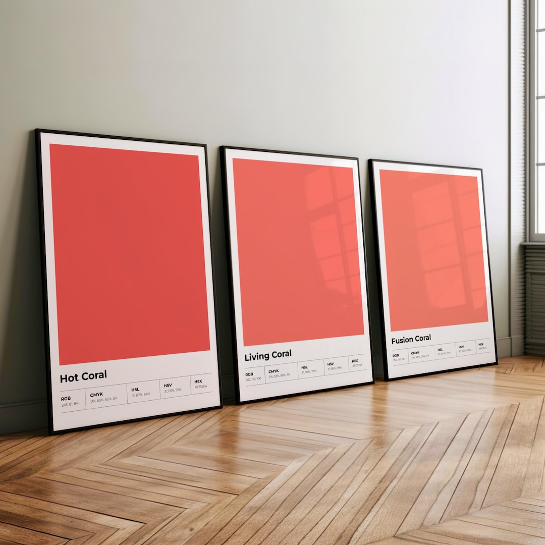 Set of 3 Pantone Color Printable Poster | Fusion Coral | Living Coral ...
