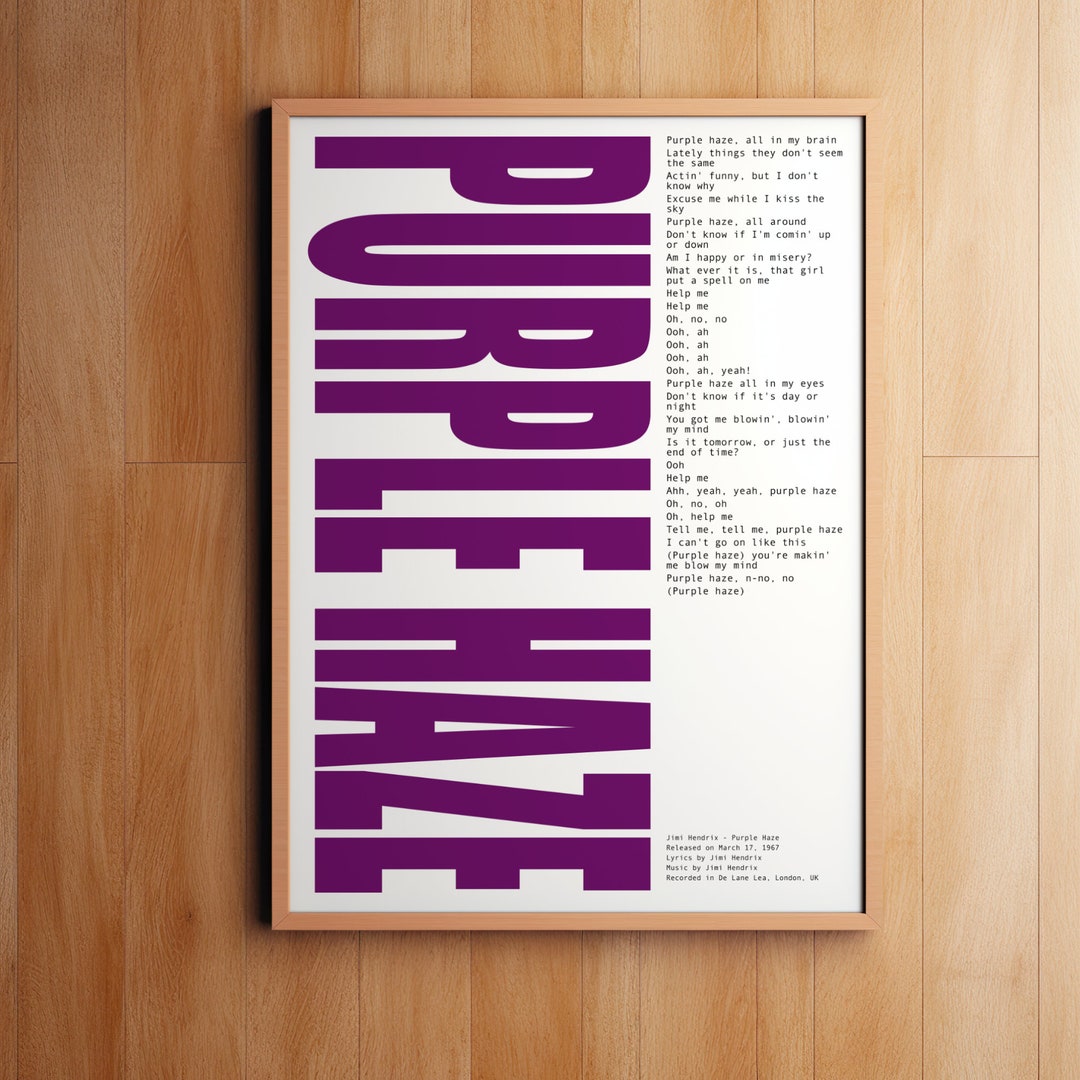 Jimi Hendrix "purple Haze" Lyrics Poster | Printable Poster | Misc ...
