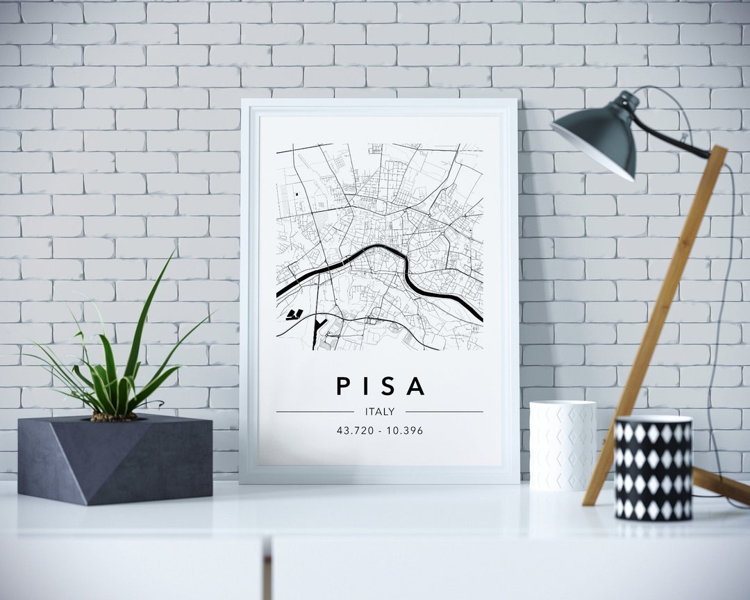 Pisa Map Map of Pisa Italian City Map Tuscany City of Pisa Black ...
