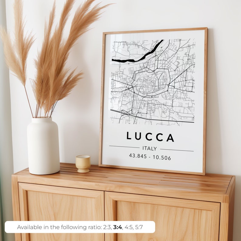 Lucca Minimal Map Map of Lucca Printable Map Italian City Black & White ...