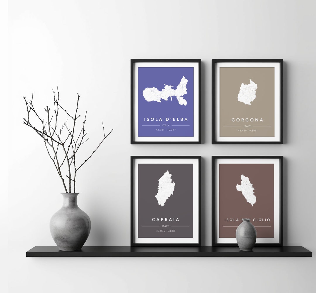 Set of Printable Tuscany Islands Maps With Pantone Background | Map of ...