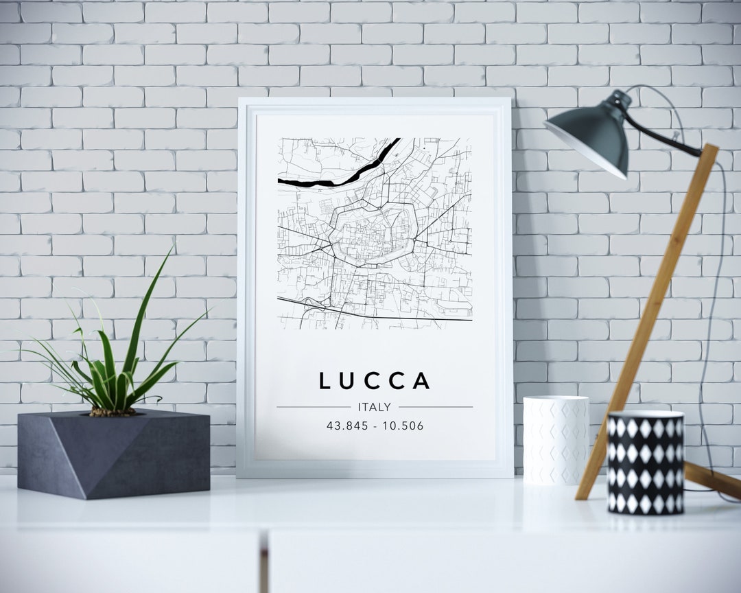 Lucca Minimal Map Map of Lucca Printable Map Italian City Black & White ...