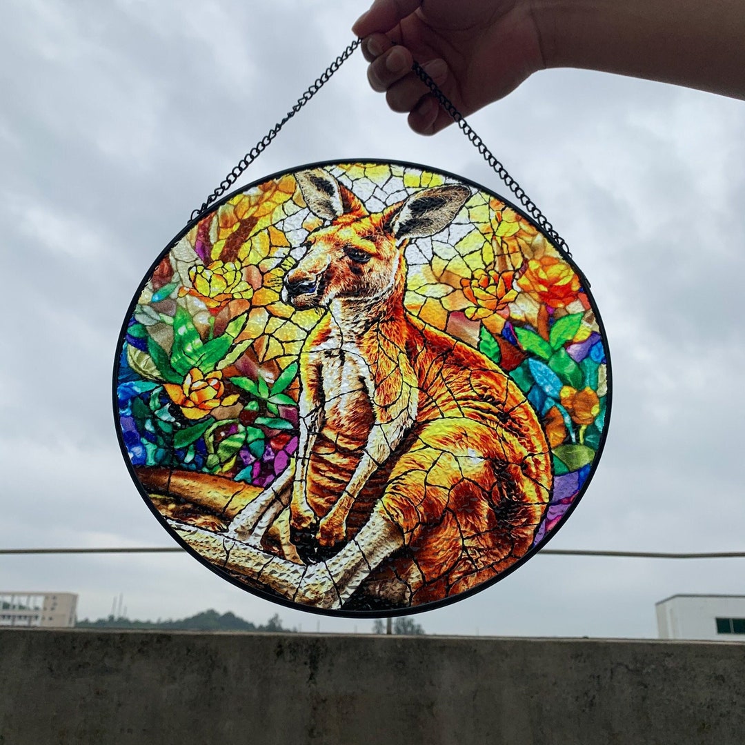 Kangaroo: Stained Glass Style Wall Hanging or Window Hanging - Etsy