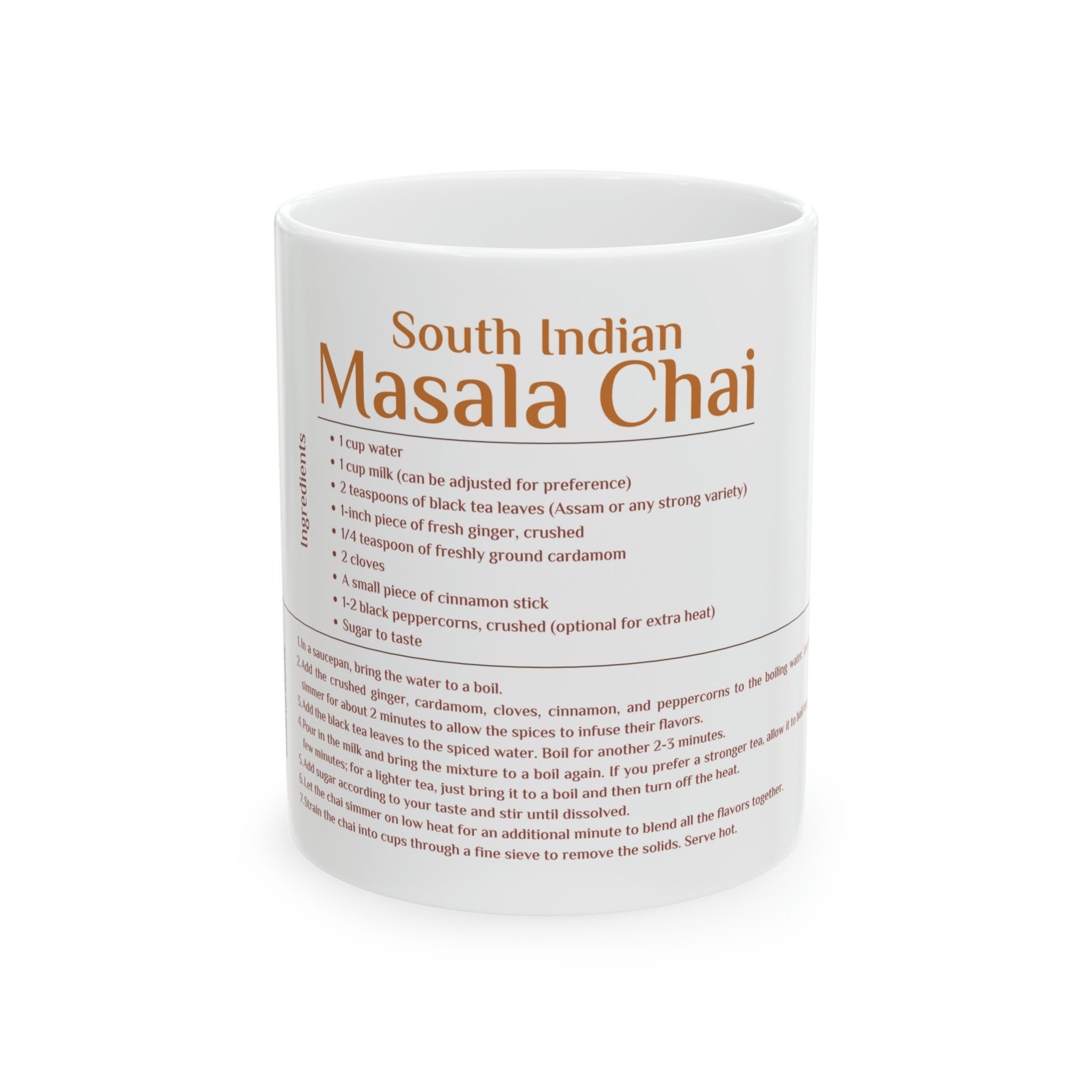 South Indian Masala Chai Recipe Ceramic Mug 11oz: Masala Tea Cup ...