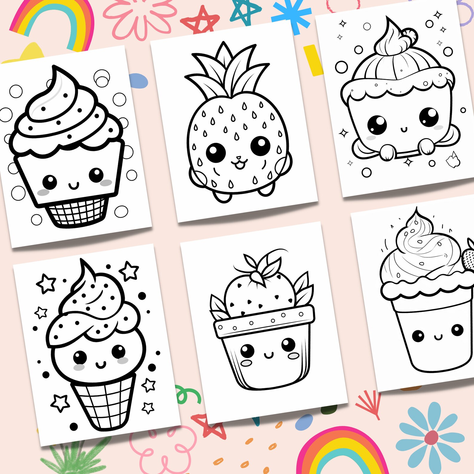 Cute Kawaii Coloring Pages for Kids Toddlers Preschoolers, 30 Pages ...