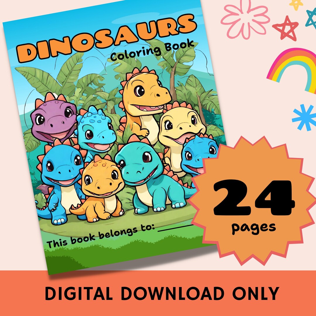 Cute Dinosaur Coloring Pages 24 Pages, Dinosaur Printable Dinosaur ...