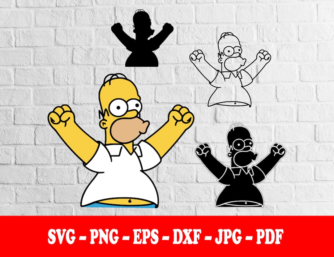 HOMER SIMPSON, 4 Pack, Silhouette, Outline, Svg Png, T-shirt Design ...