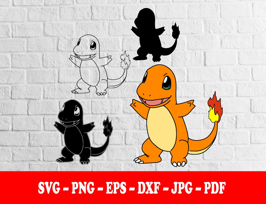 CHARMANDER Pokemon, 4 Pack, Silhouette, Outline, Svg Png, T-shirt ...