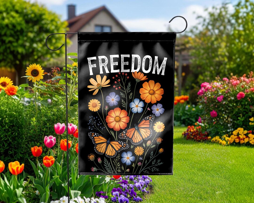 Minimalistic Floral Freedom Garden Flag, Subtle Patriotic Banner ...