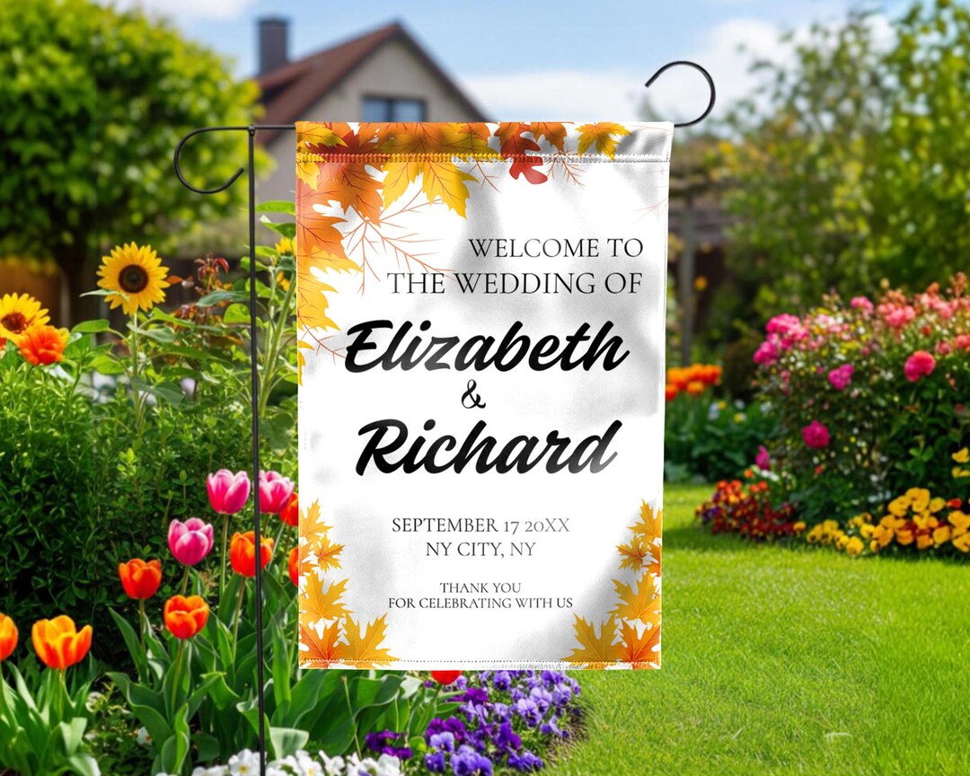 Fall Wedding Welcome Garden Flag, Personalized Autumn Yard Sign for ...