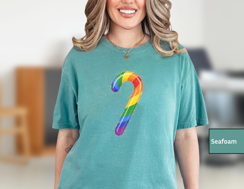 LGBTQ Candy Cane Comfort Colors Shirt, Glitter Pride Christmas ...