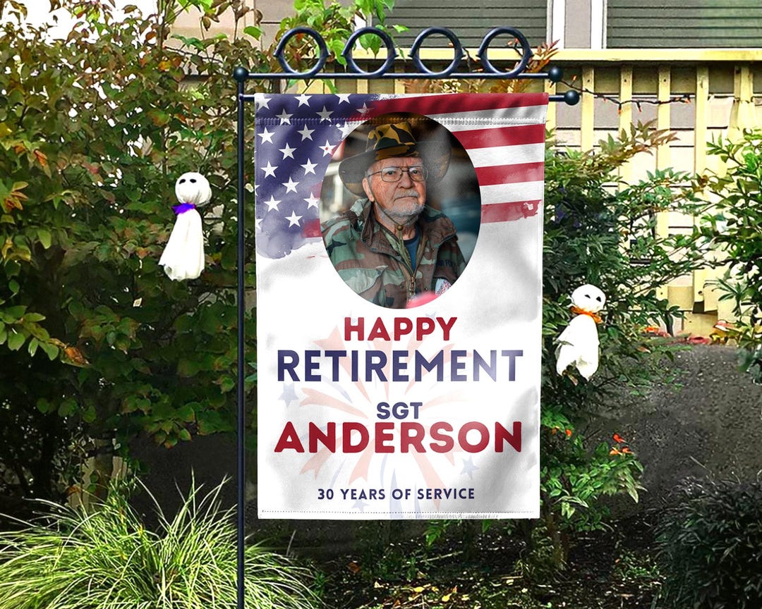 Military Retirement Garden Flag, Personalized Photo Yard Sign for ...