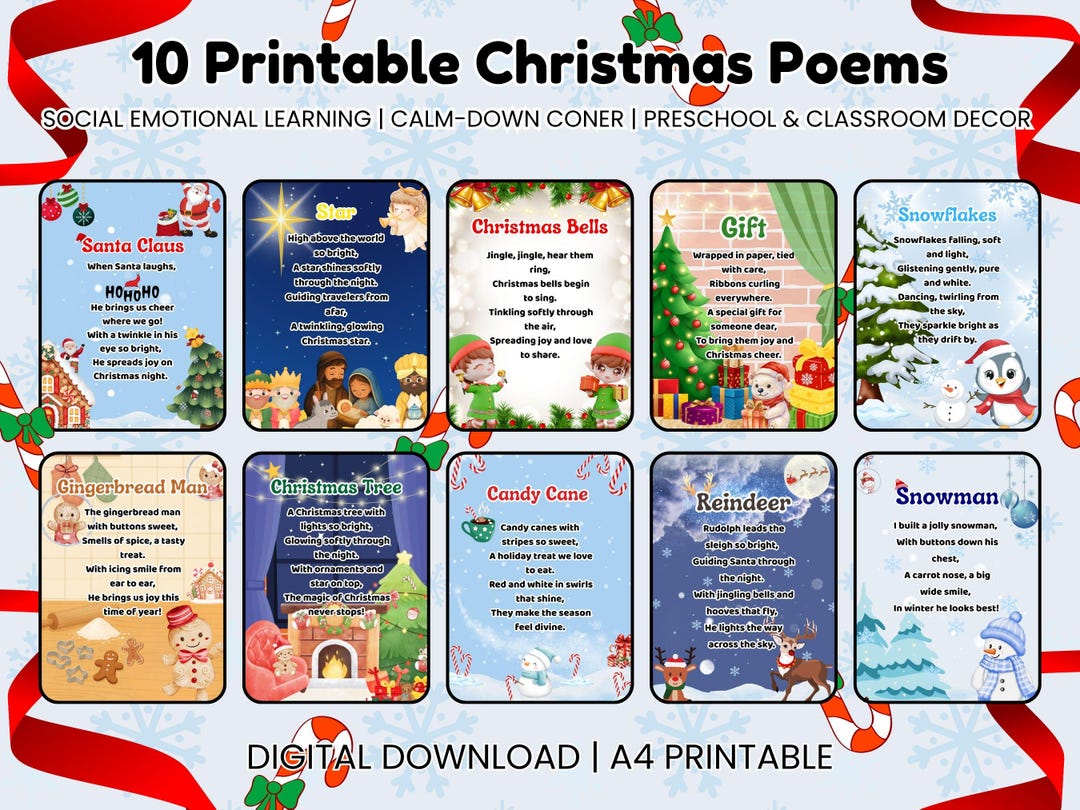 Christmas Poems for Kids: Printable Holiday Rhymes (PDF) - Etsy