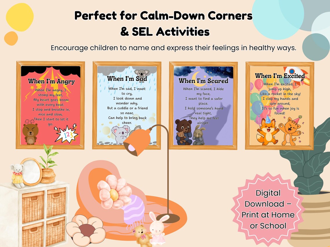 Emotion Poems Posters: SEL Classroom Decor for Kids (PDF & PNG Bundle ...