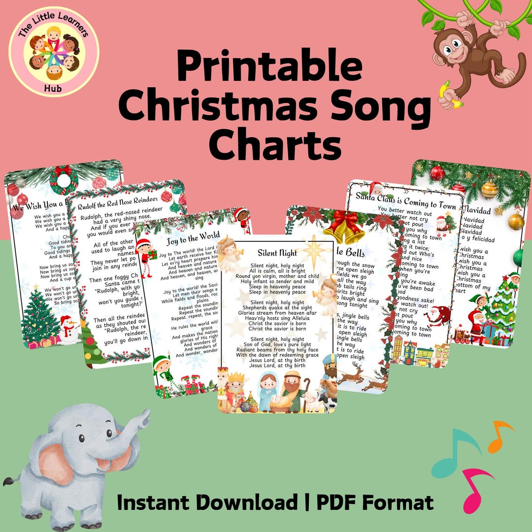 Christmas Song Chart: Printable Holiday Music, Nursery Decor (digital ...