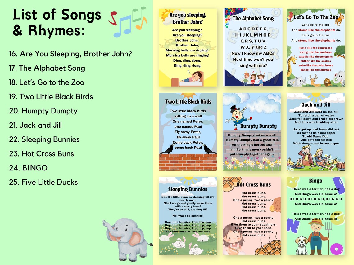 Nursery Rhymes Song Charts: Printable Classroom Decor (digital Download ...