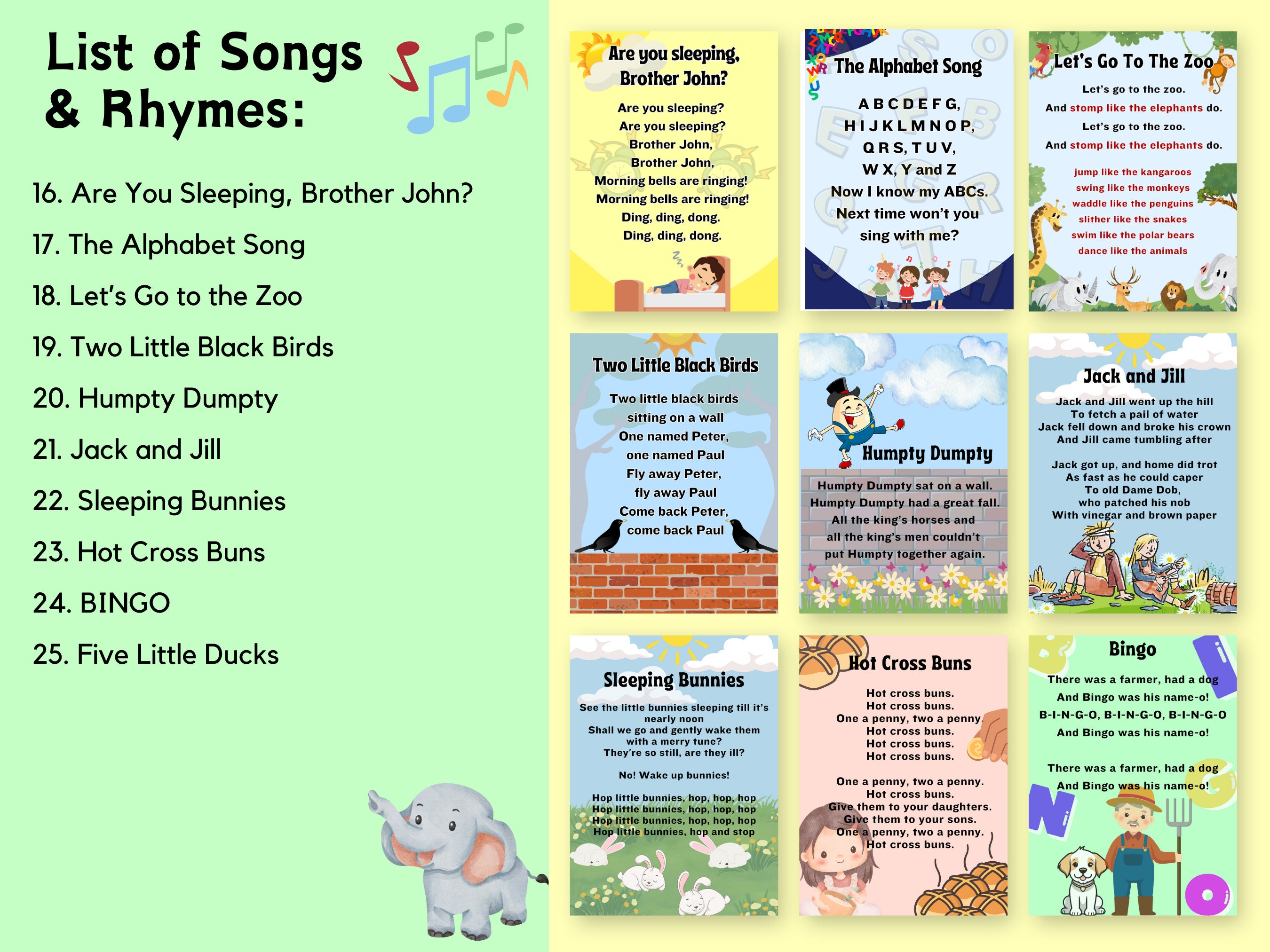 PLR Printable Preschool Nursery Rhymes Song Charts Toddler Preschool ...