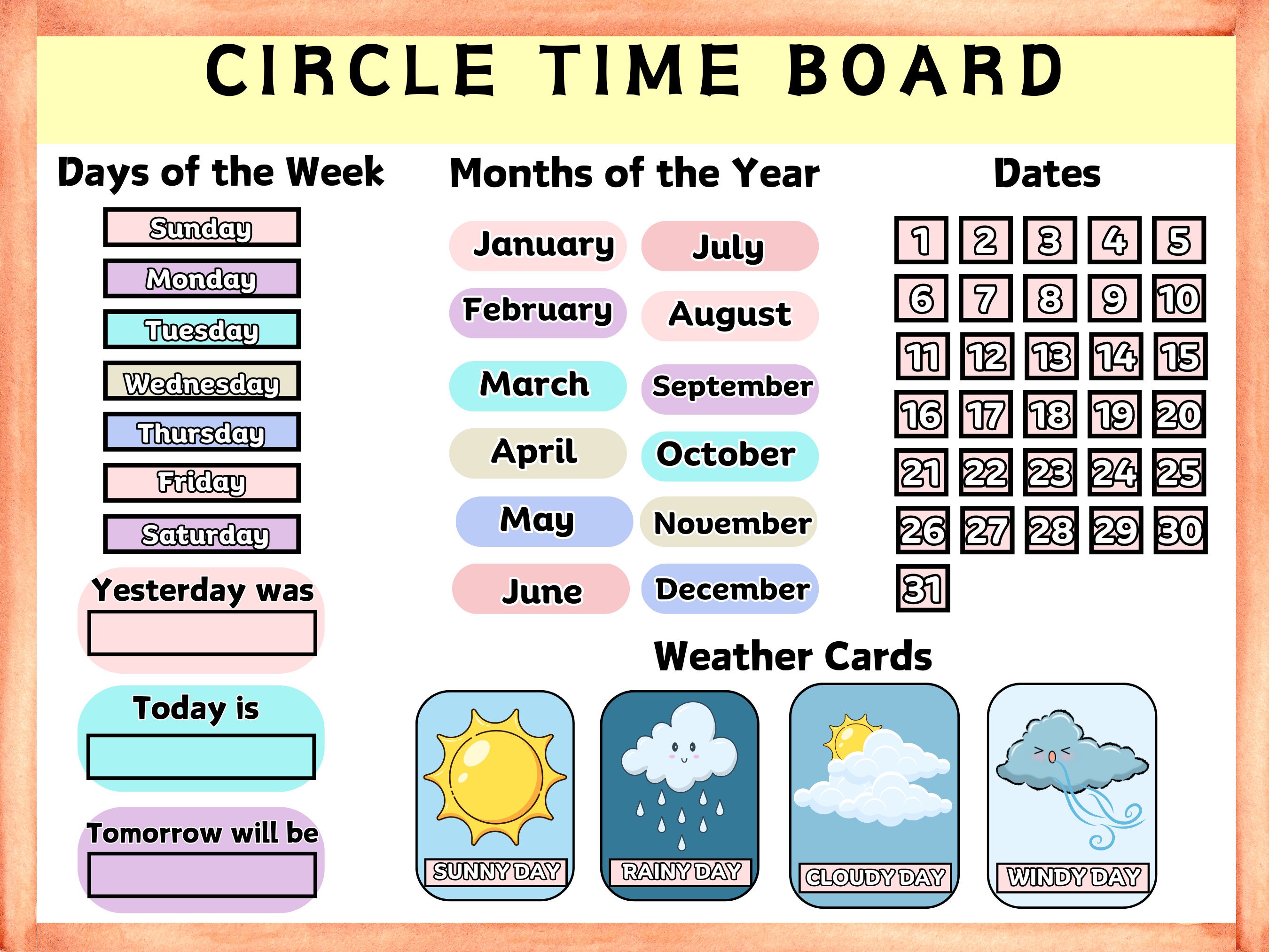 Pastel Printable Days of the Week Charts | Morning Board Circle Time ...