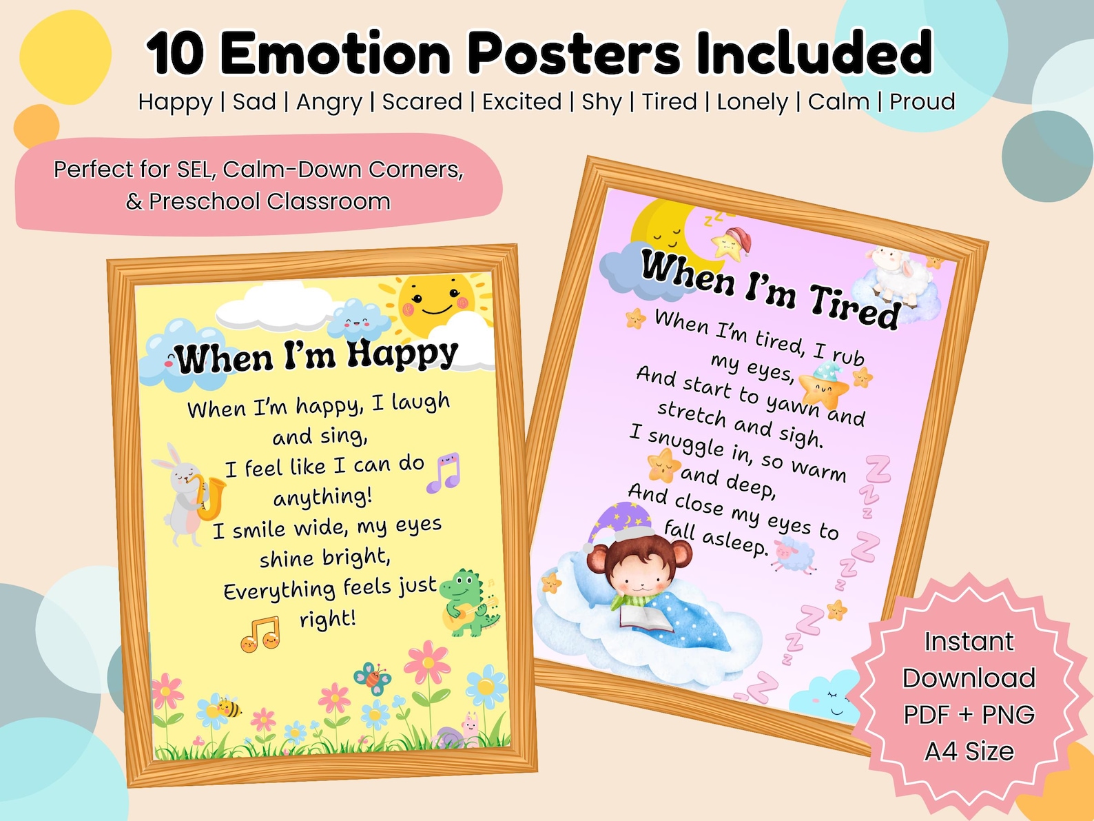 Emotion Poems Posters: SEL Classroom Decor for Kids (PDF & PNG Bundle ...