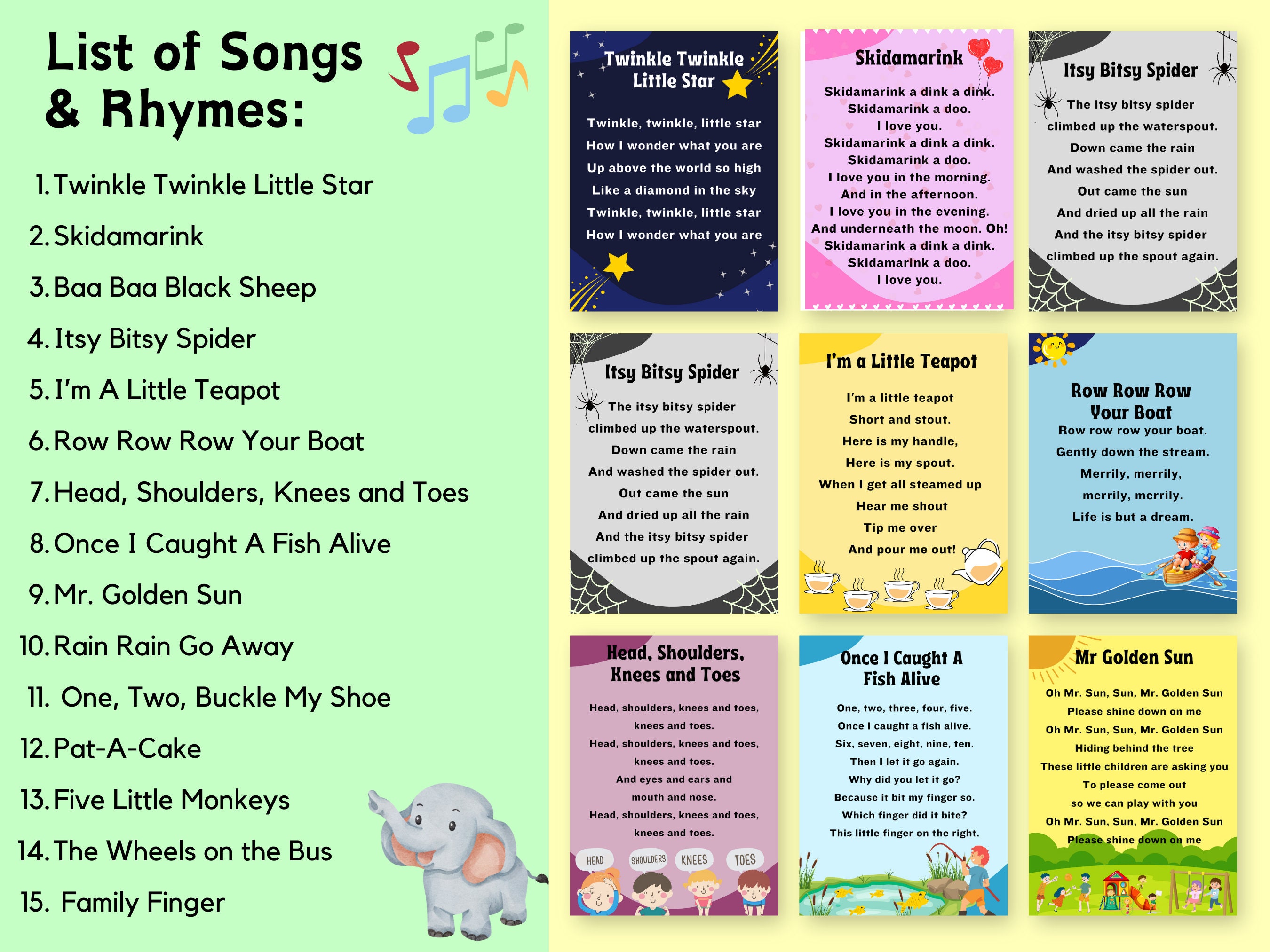 Printable Preschool Nursery Rhymes Song Charts | Toddler Preschool ...