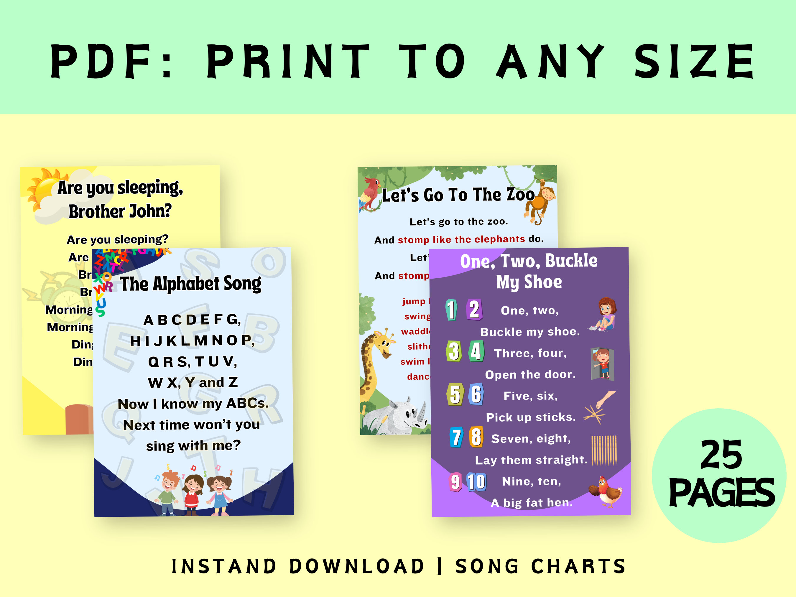 Nursery Rhymes Song Charts: Printable Classroom Decor (digital Download ...
