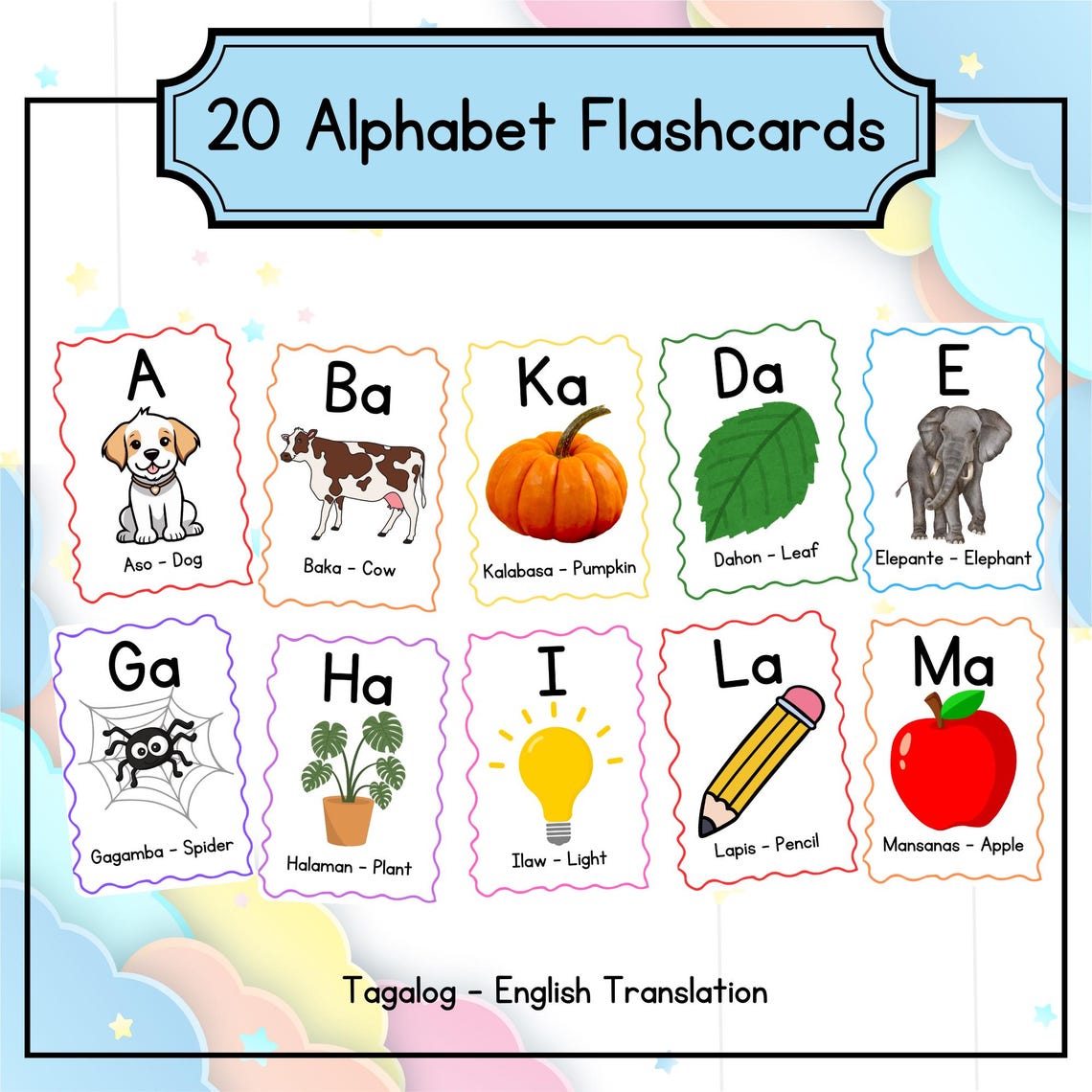 Tagalog-english Bilingual Flashcards for Kids | Abakada Alphabet ...