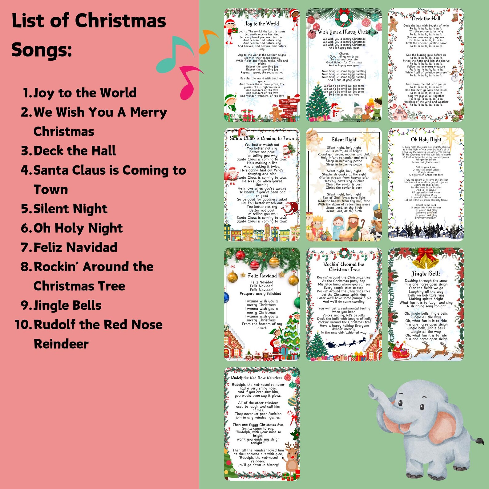 Christmas Song Chart: Printable Holiday Music, Nursery Decor (digital ...
