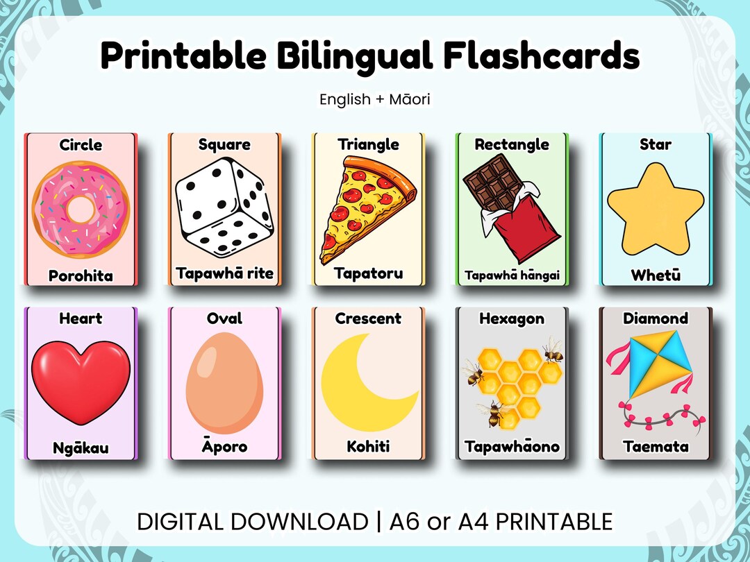 Printable Bilingual Shapes Flashcards | English + Māori Learning Cards ...