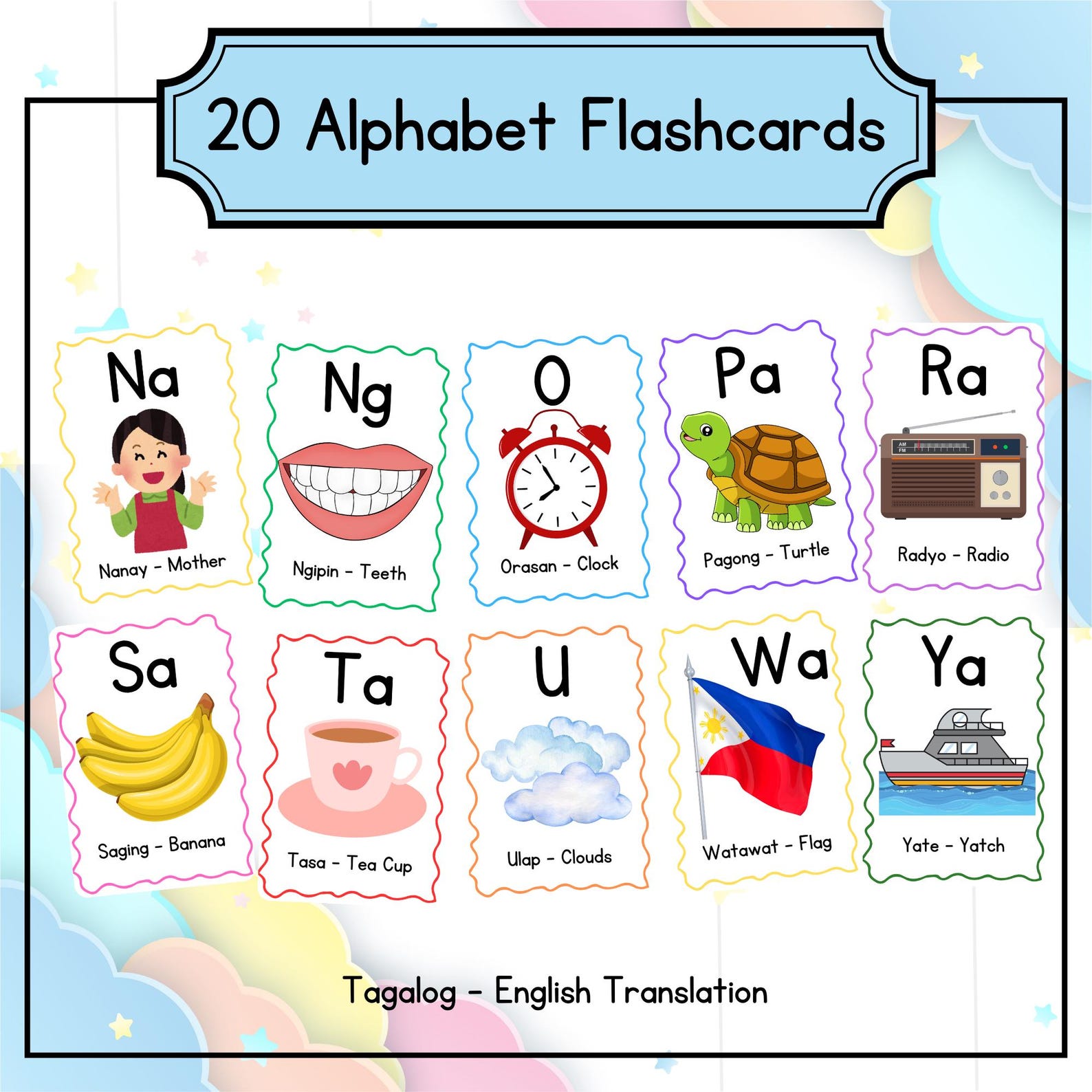 Tagalog-english Bilingual Flashcards for Kids | Abakada Alphabet ...