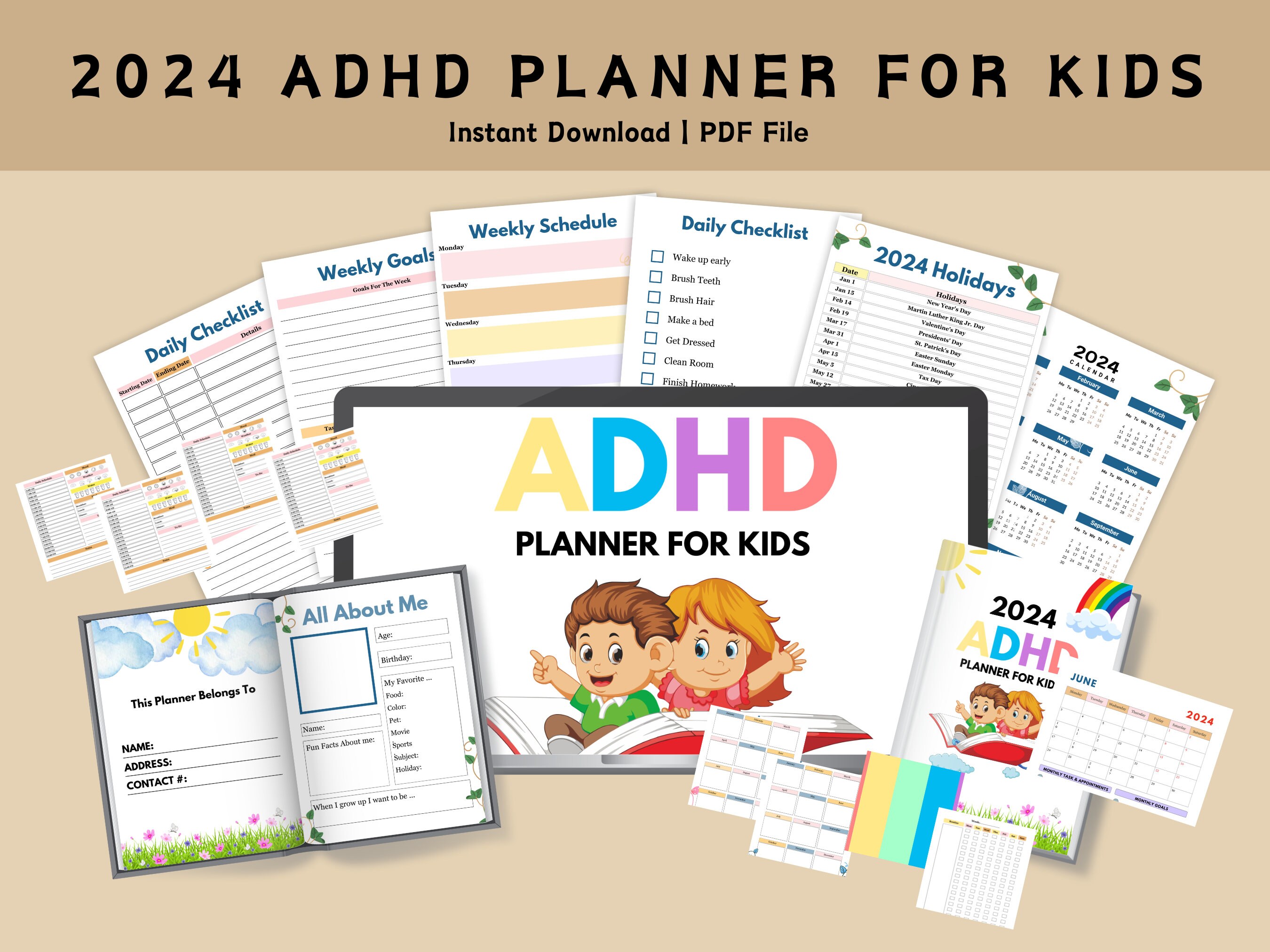 ADHD Planner for Kids | Printable Workbook for Kids Mental Health ...