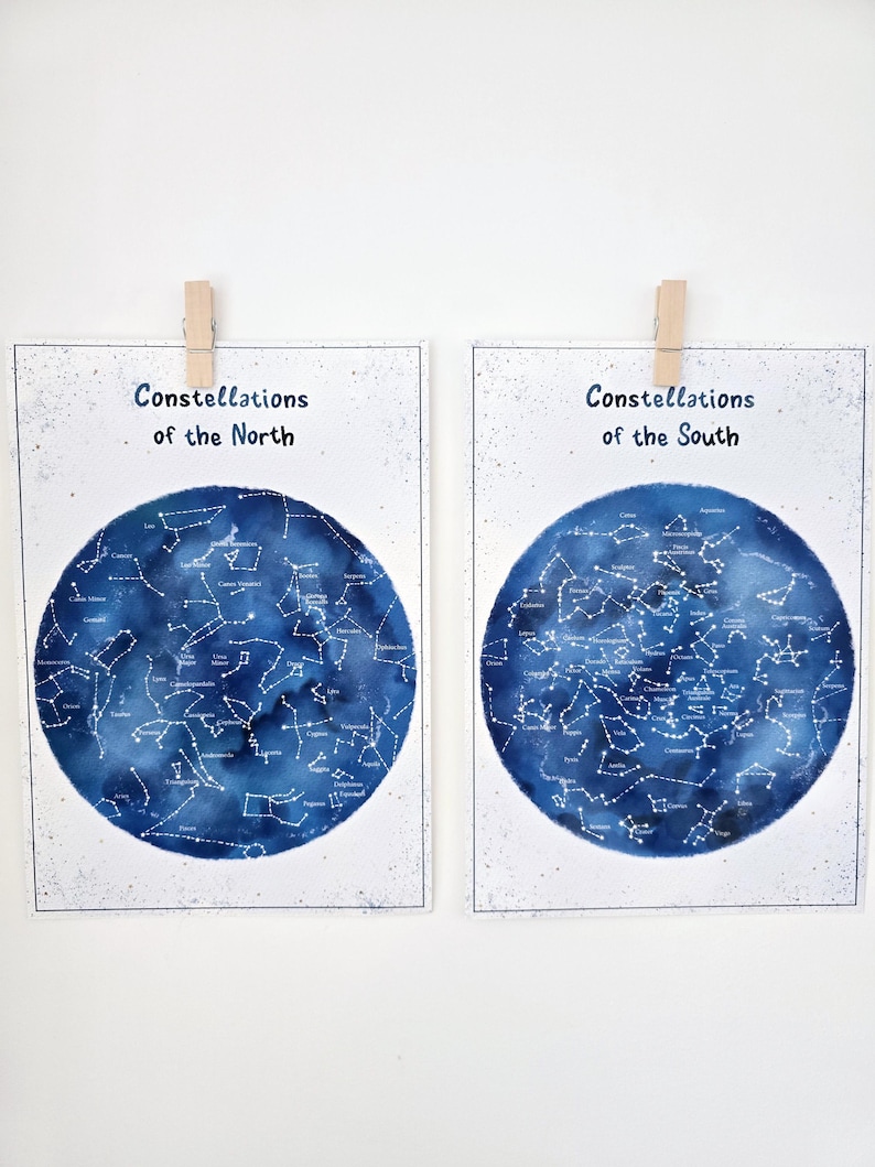Printable Maps of Constellation Hemispheres; Constellation Art; 88 Constellations ...