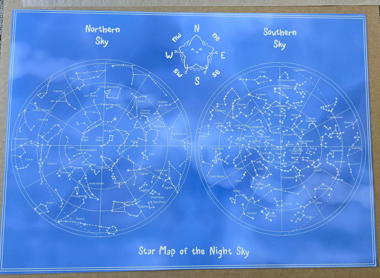 Printable Children's Educational Map of Stars and Constellations; 88 ...