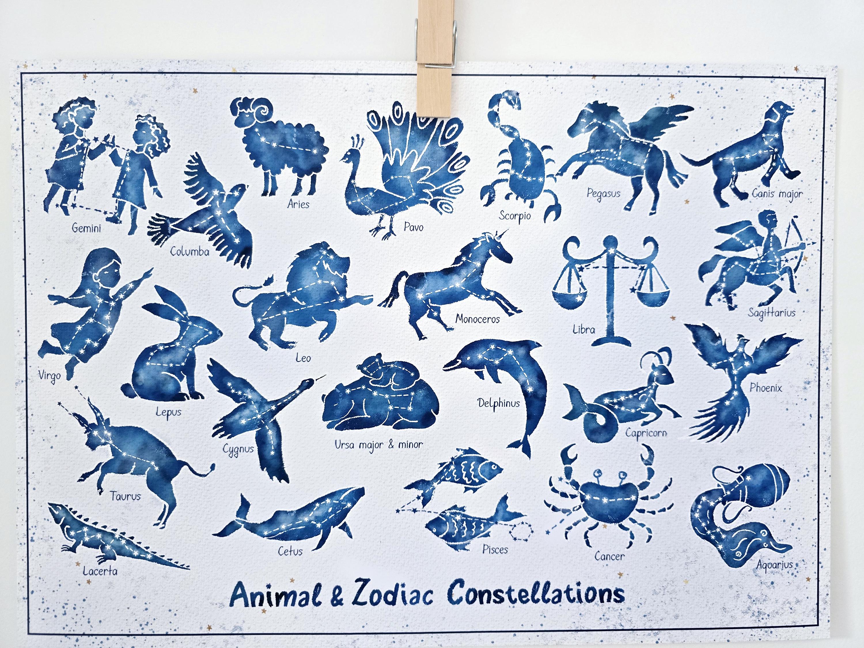 Animal & Zodiac Constellations Art Print: Educational Astronomy ...