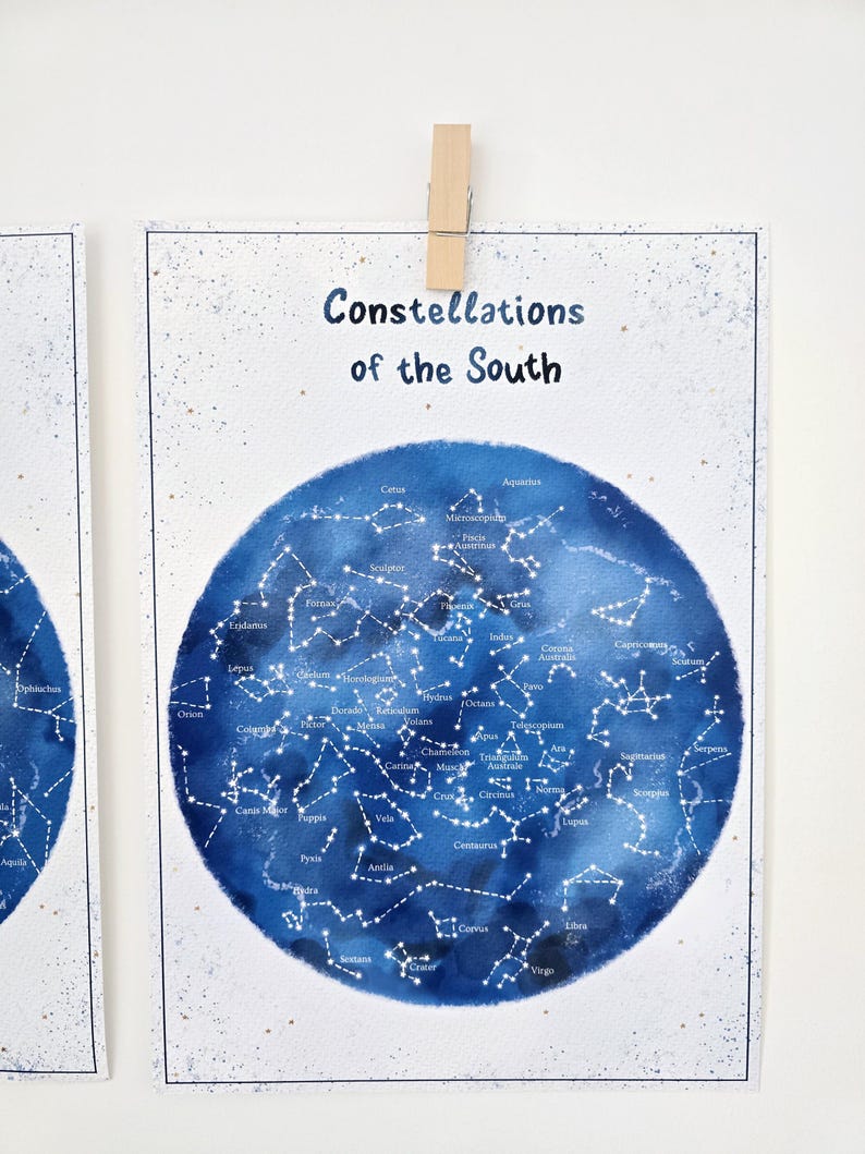 Printable Maps of Constellation Hemispheres; Constellation Art; 88 Constellations ...