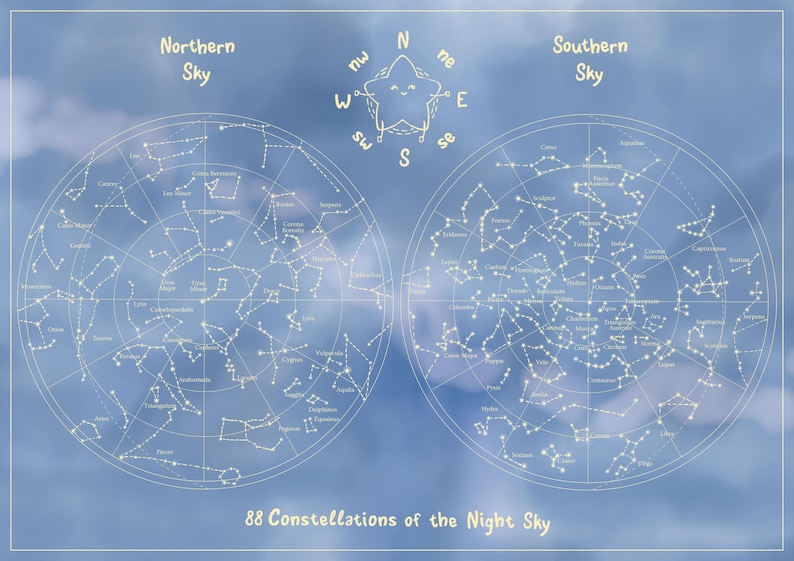 Printable Map of 88 Constellations; Children's Educational Star Map ...