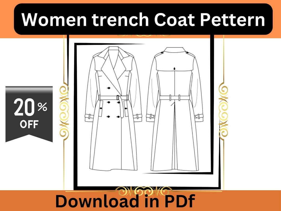 Trench Coat Sewing Pattern, Long Coat PDF Pattern, Full-length Trench Coat, Beginner PDF Sewing ...