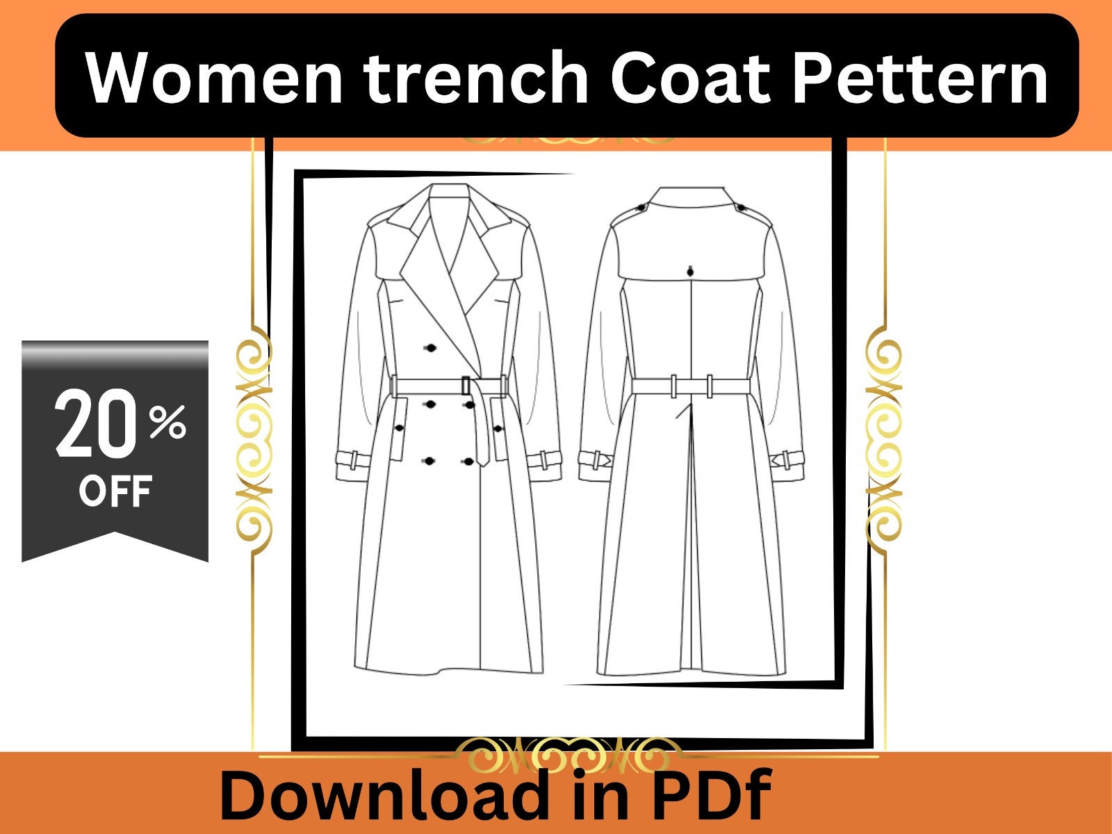 Trench Coat Sewing Pattern, Long Coat PDF Pattern, Full-length Trench Coat, Beginner PDF Sewing ...