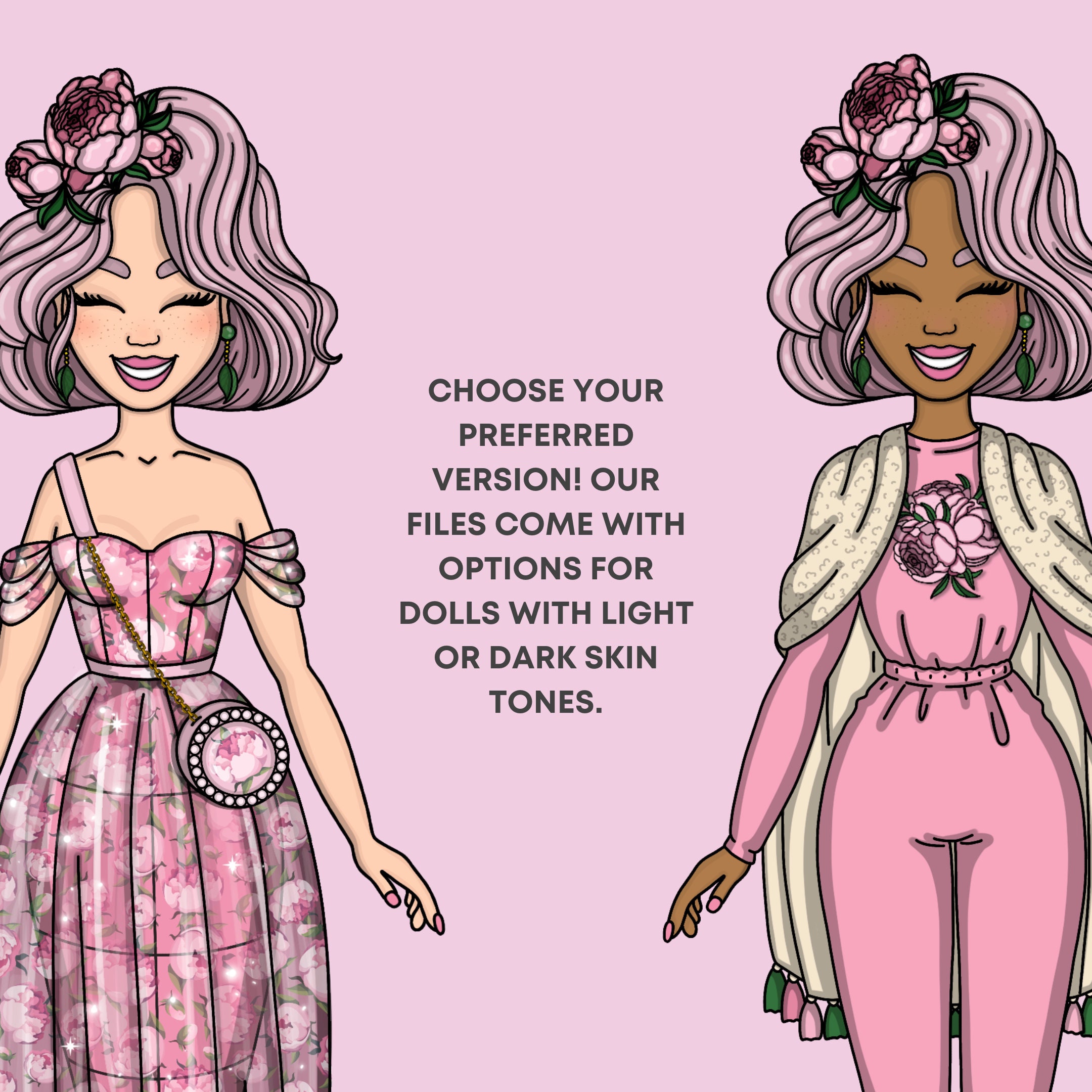 Printable Paper Dolls Dress up Kit, Floral Peony Outfits, Paper Crafts ...
