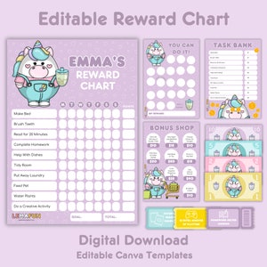 Editable Reward Chart Bundle for Kids - Digital Download With ...