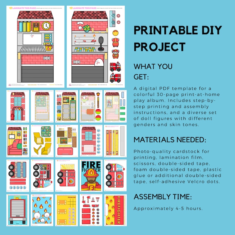 Printable DIY Project Fire Station With Fire Fighters Paper Dolls Busy ...