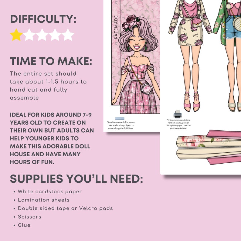 Printable Paper Dolls Dress up Kit, Floral Peony Outfits, Paper Crafts ...