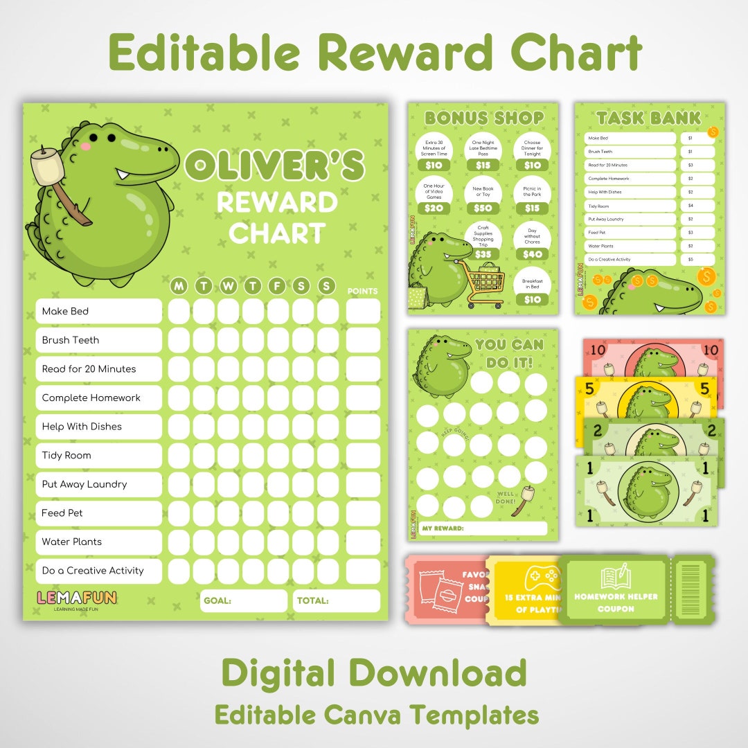 Editable Reward Chart Bundle for Kids - Digital Download With ...