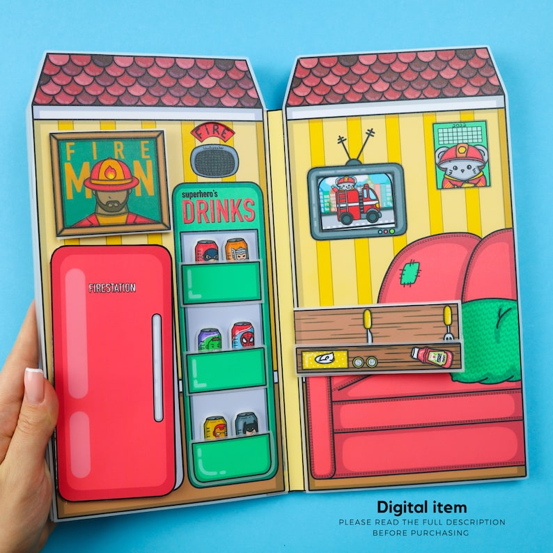 Printable DIY Project Fire Station With Fire Fighters Paper Dolls Busy ...