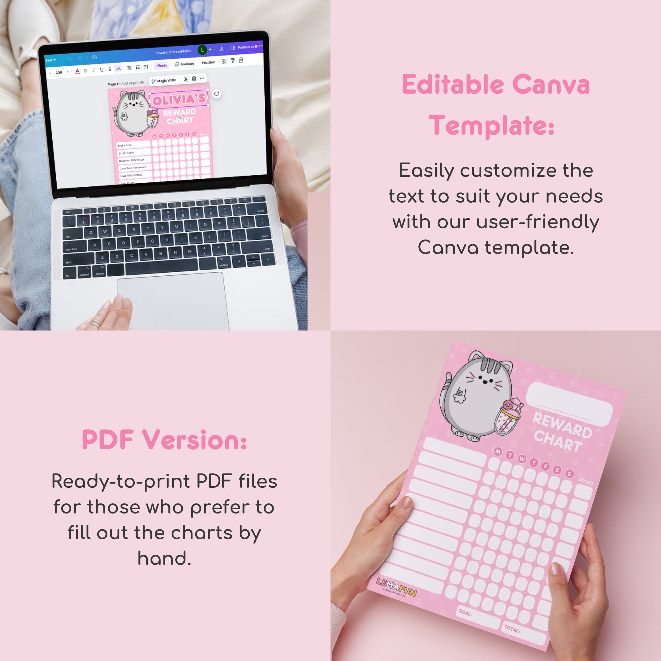 Editable Reward Chart Bundle for Kids - Digital Download With ...