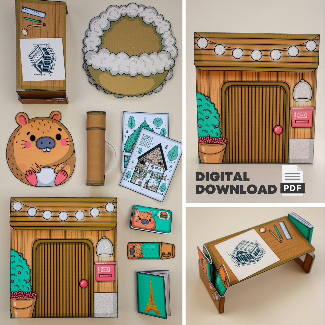 Printable Capybara House Craft Kit - DIY Paper Toy Template for Kids ...